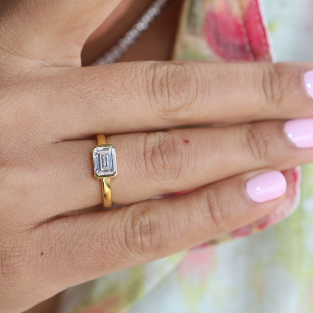 Partial Bezel Lab Emerald Diamond Ring | Temple & Grace AU