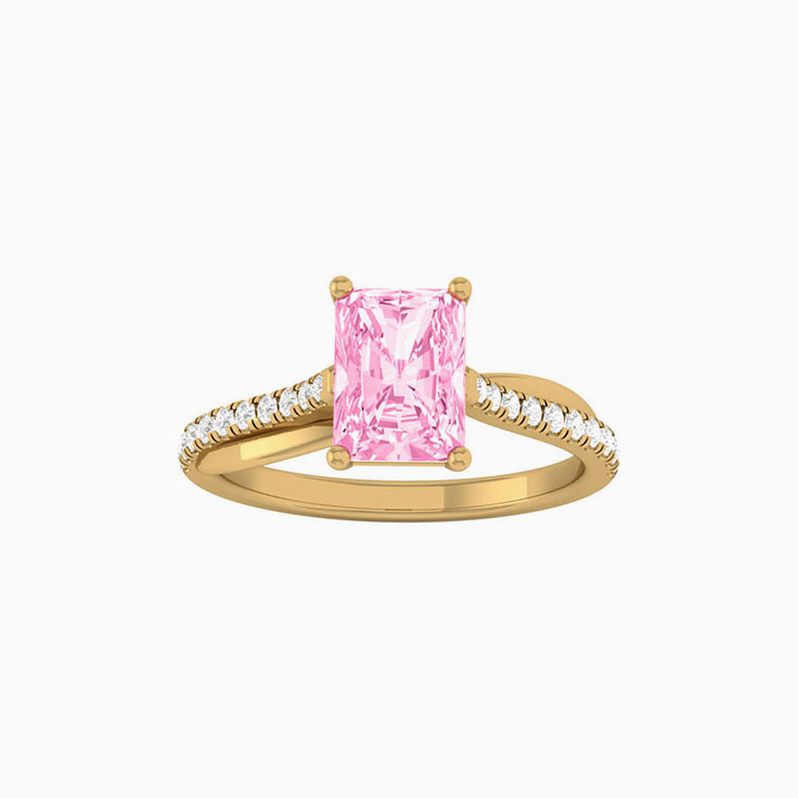Pink Lab Radiant Cut Diamond Engagement Ring On A Twisted Band | Temple ...