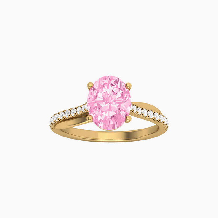 Pink Lab Oval Cut Diamond Engagement Ring On A Twisted Band | Temple ...