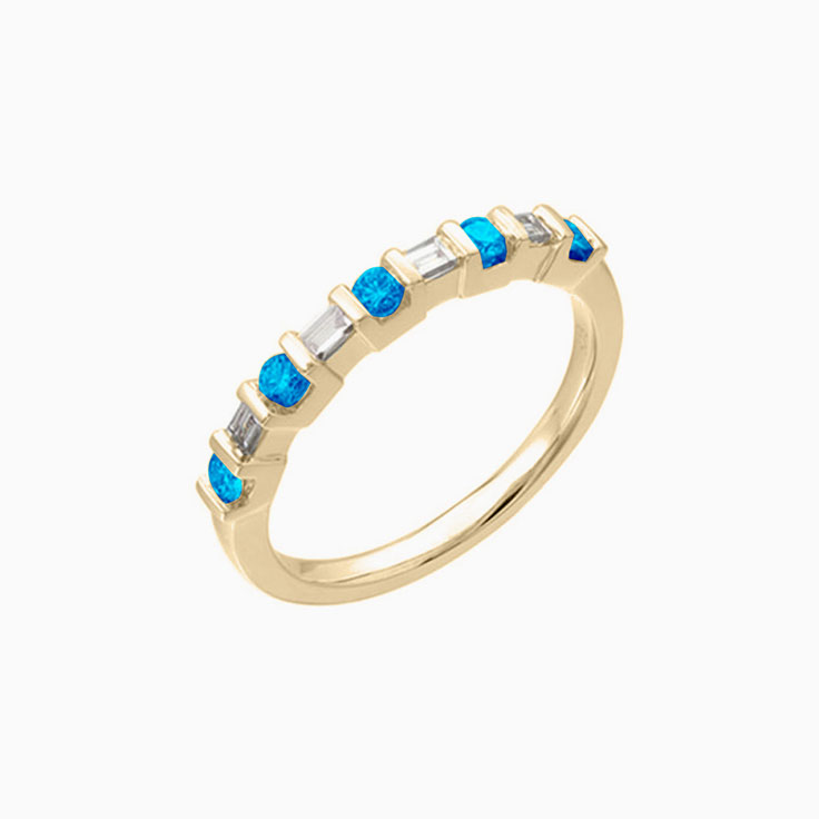 Swiss blue topaz Partial Bezel set Wedding Ring | Temple & Grace AU