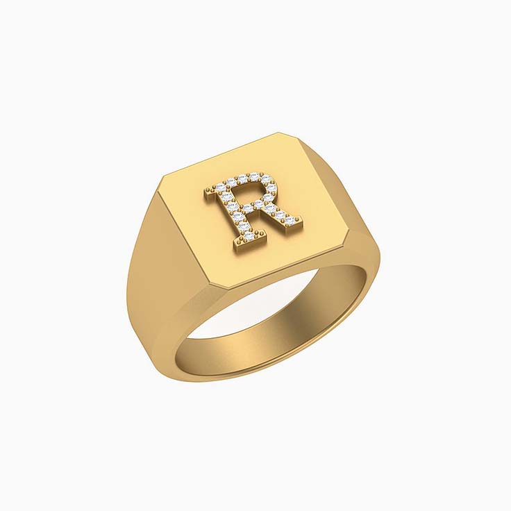 Diamond initial R signet ring | Temple & Grace AU