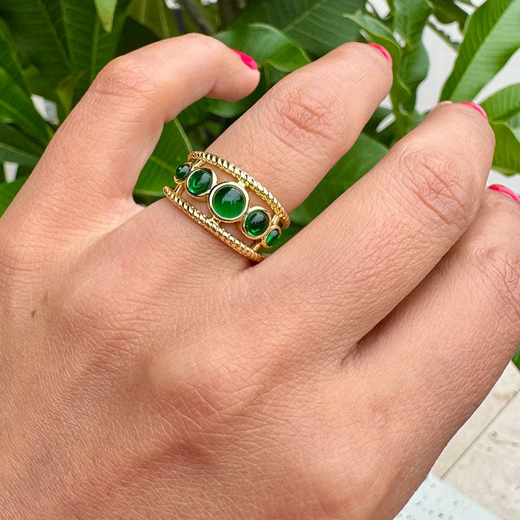 Cabochon Green Emerald And Gold Ring | Temple & Grace AU
